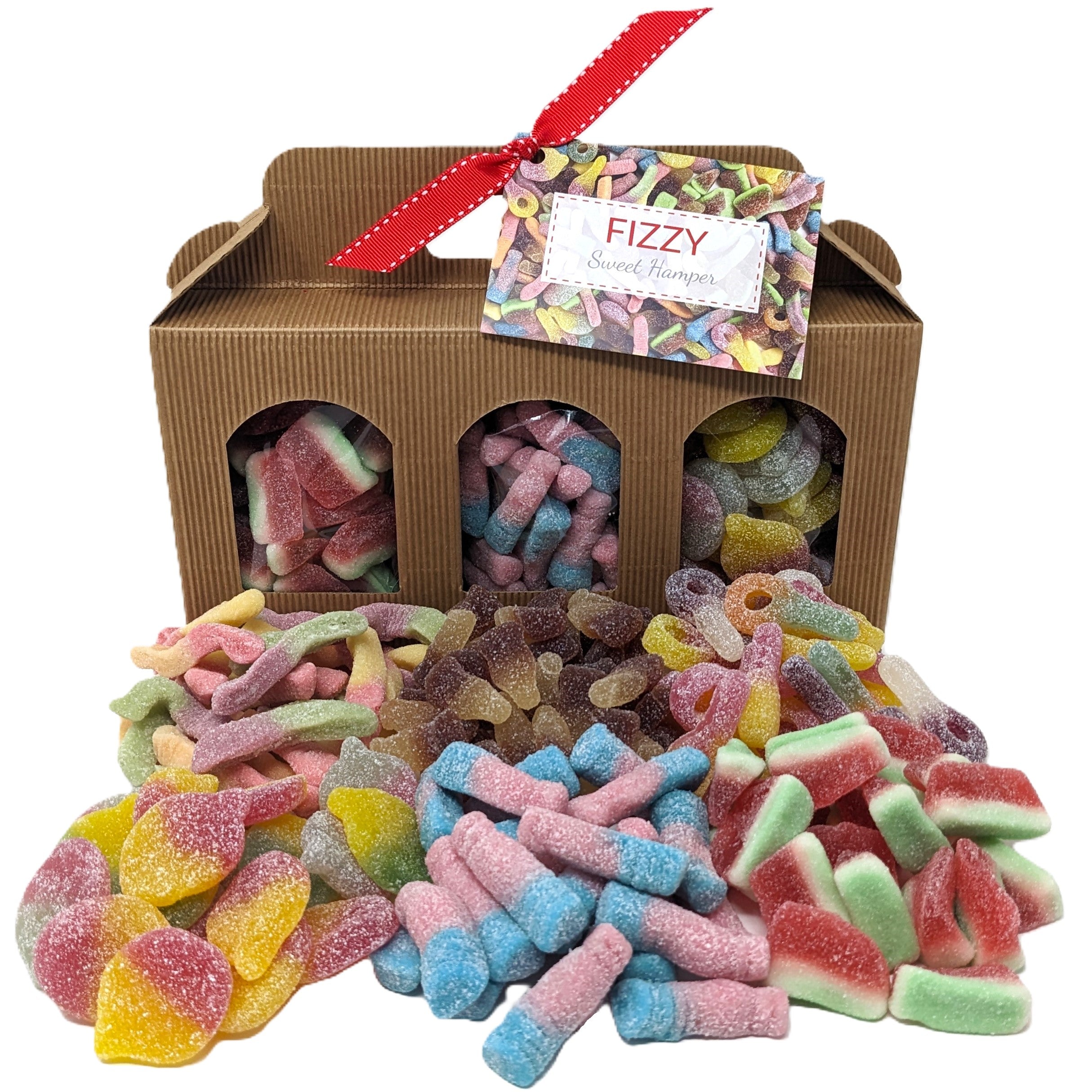 Fizzy Sweet Kraft Hamper Box - Fizzy & Sour Sweet Gift Box – Strawberry ...